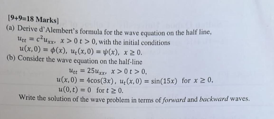 Solved (a) ﻿Derive d'Alembert's formula for the wave | Chegg.com