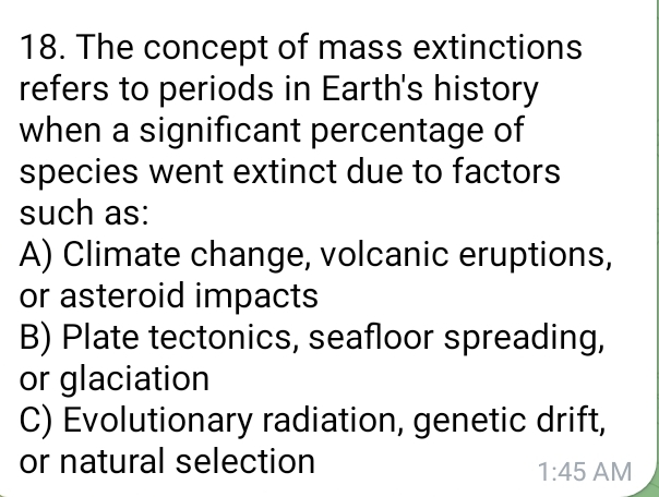 Solved Earth Science: The concept of mass extinctions refers | Chegg.com
