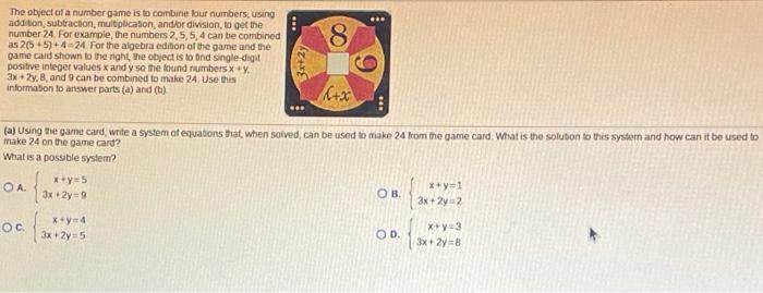 Solved 8 The object of a number game is to combine four | Chegg.com