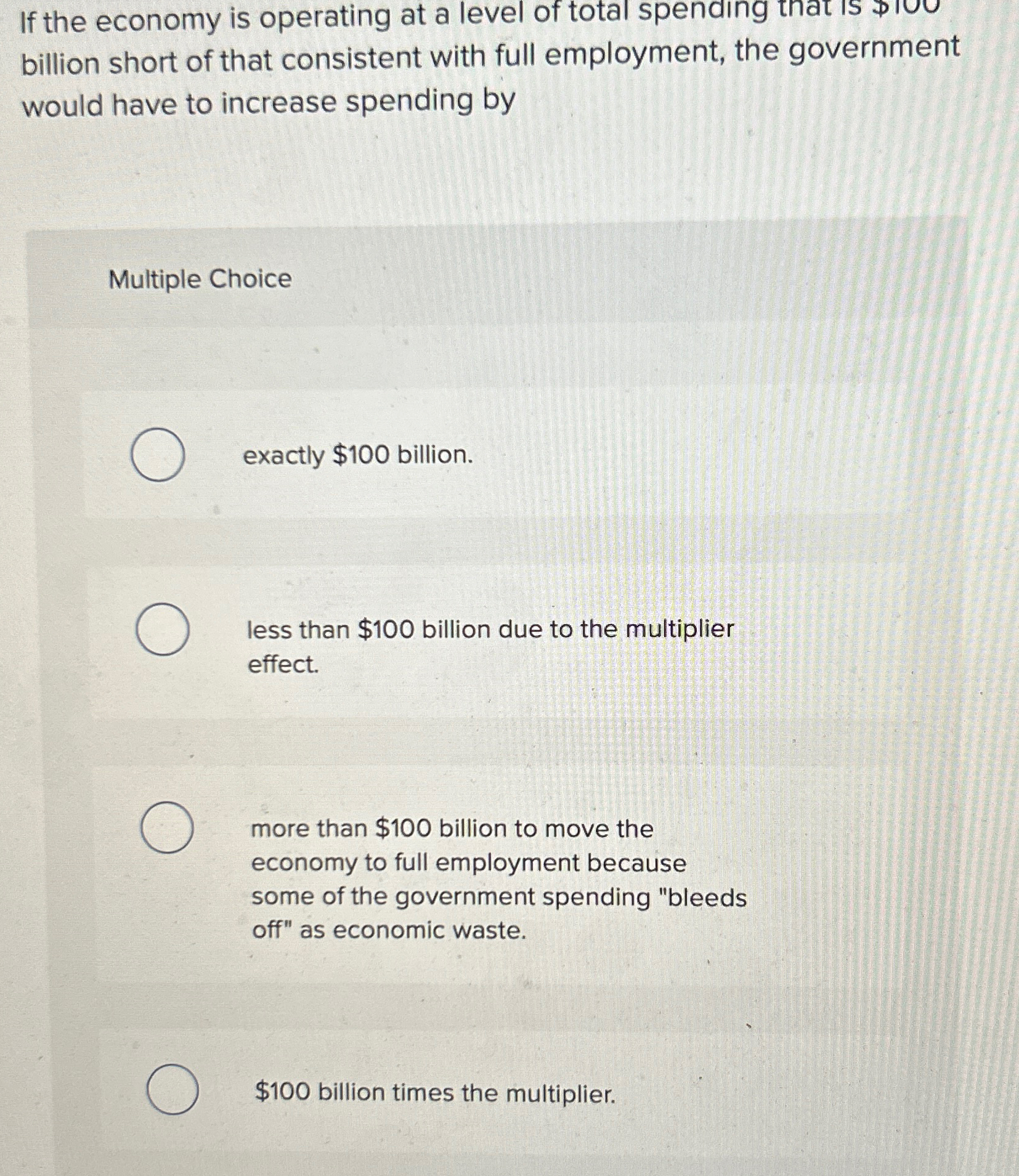 Solved If the economy is operating at a level of total | Chegg.com