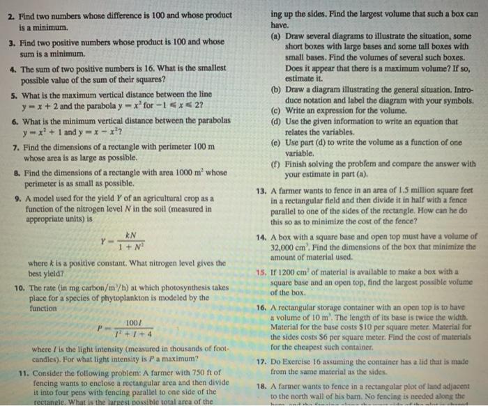 Solved 2. Find two numbers whose difference is 100 and whose | Chegg.com