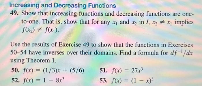 Solved Increasing and Decreasing Functions 49. Show that | Chegg.com