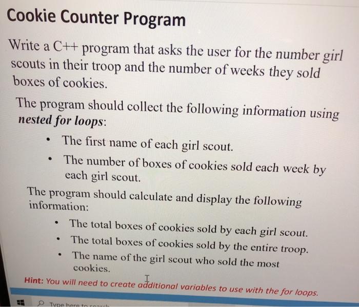 Solved Cookie Counter Program . Write a C++ program that | Chegg.com