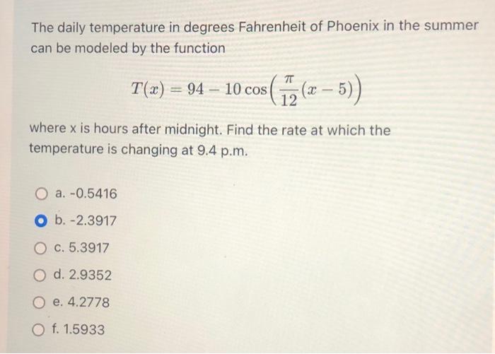 Solved The daily temperature in degrees Fahrenheit of | Chegg.com