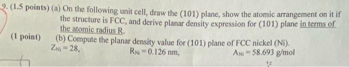 Solved 9. (1.5 points) (a) On the following unit cell, draw | Chegg.com
