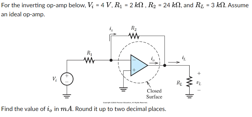 Solved For the inverting op-amp below, Vi=4V,R1=2kΩ,R2=24kΩ, | Chegg.com