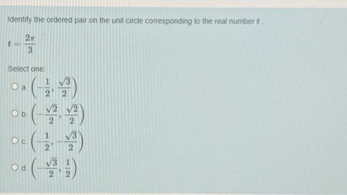 Solved Identify the ordered pair on the unit circle | Chegg.com