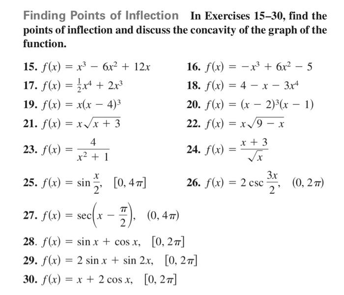 Solved Finding Points of Inflection In Exercises 15–30, find | Chegg.com