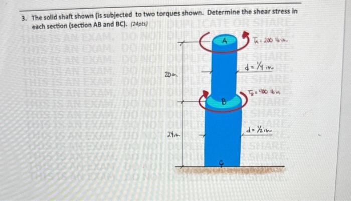 Solved Enter the shear stress in each section (section AB | Chegg.com