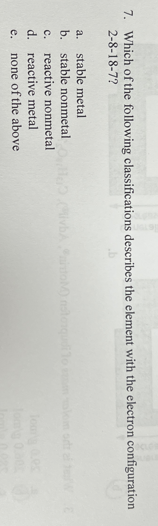 Solved Which of the following classifications describes the | Chegg.com