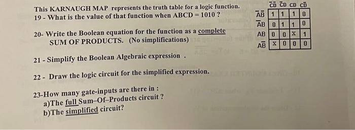 Solved This KARNAUGH MAP represents the truth table for a | Chegg.com