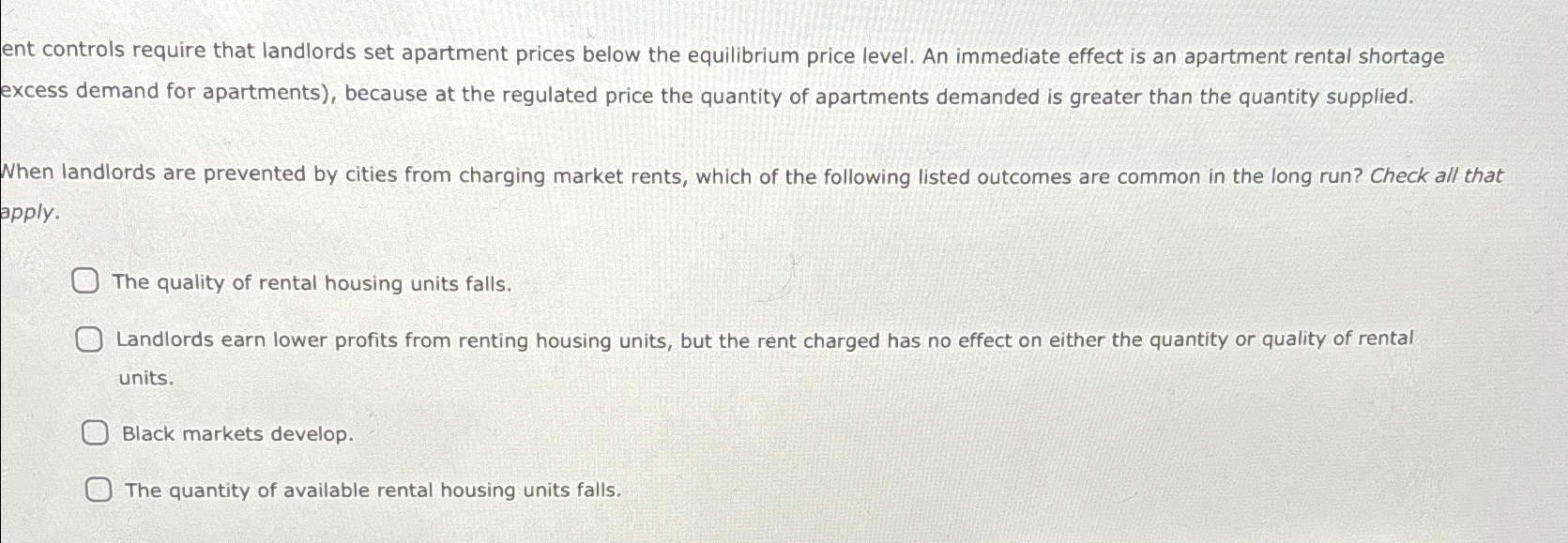 Solved ent controls require that landlords set apartment | Chegg.com