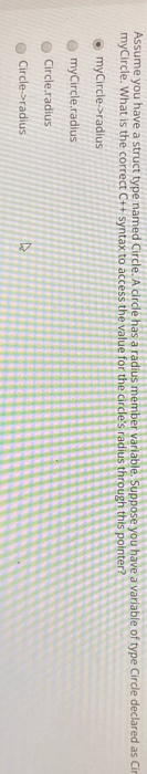 Solved QULUTUI Assume you have a struct type named Circle. A | Chegg.com