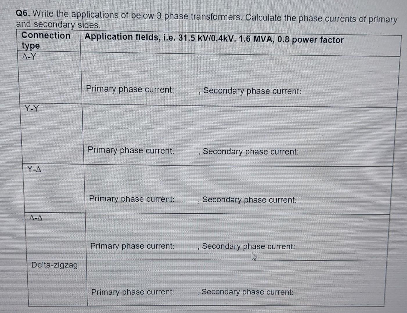 Solved Q6. Write the applications of below 3 phase | Chegg.com