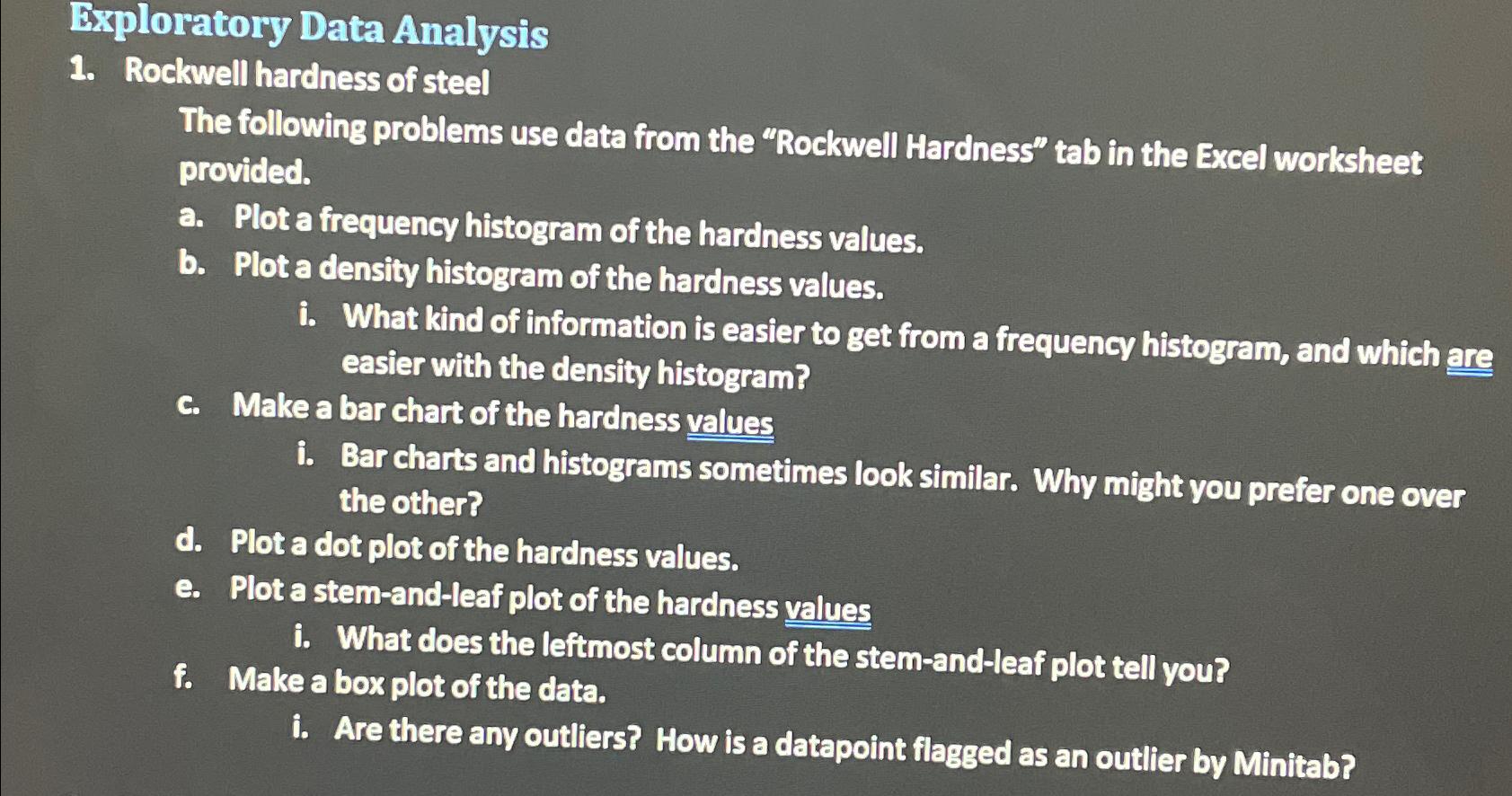 Solved Exploratory Data Analysis\\nRockwell hardness of | Chegg.com