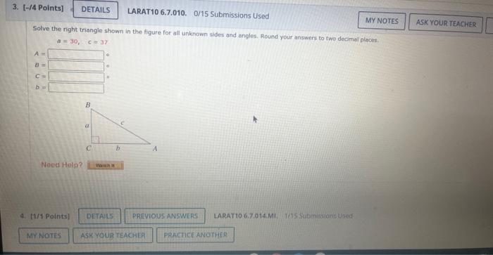 Solved Solve the right triangle shown in the figure for all | Chegg.com