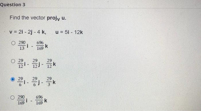 Solved Find the vector projVu. | Chegg.com
