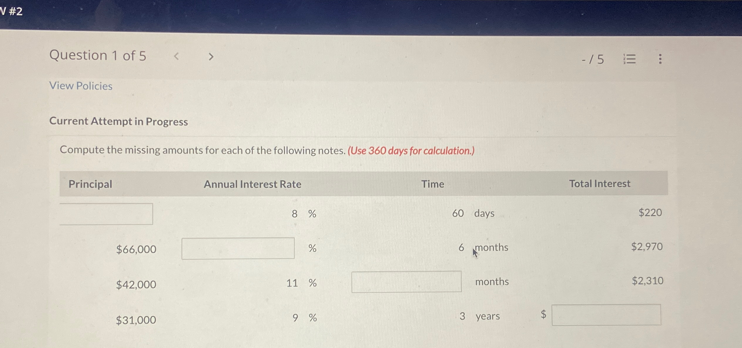 Solved Question 1 ﻿of 5-5View PoliciesCurrent Attempt in | Chegg.com