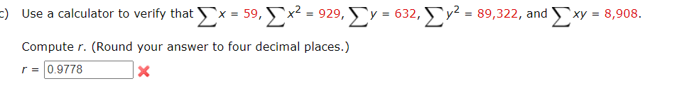 Solved Use a calculator to verify that x = 59, ﻿x2 = 929, ﻿y | Chegg.com