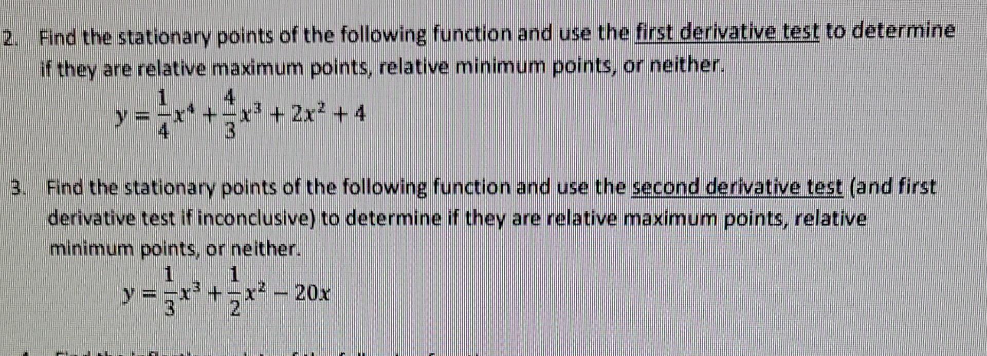 Solved Find the stationary points of the following function | Chegg.com