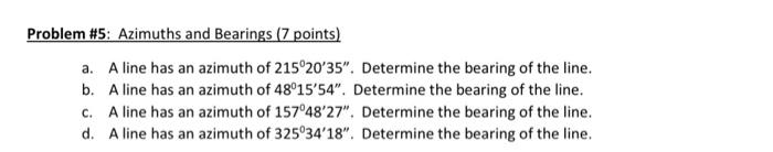 Solved Problem #5: Azimuths and Bearings (7 points) a. A | Chegg.com