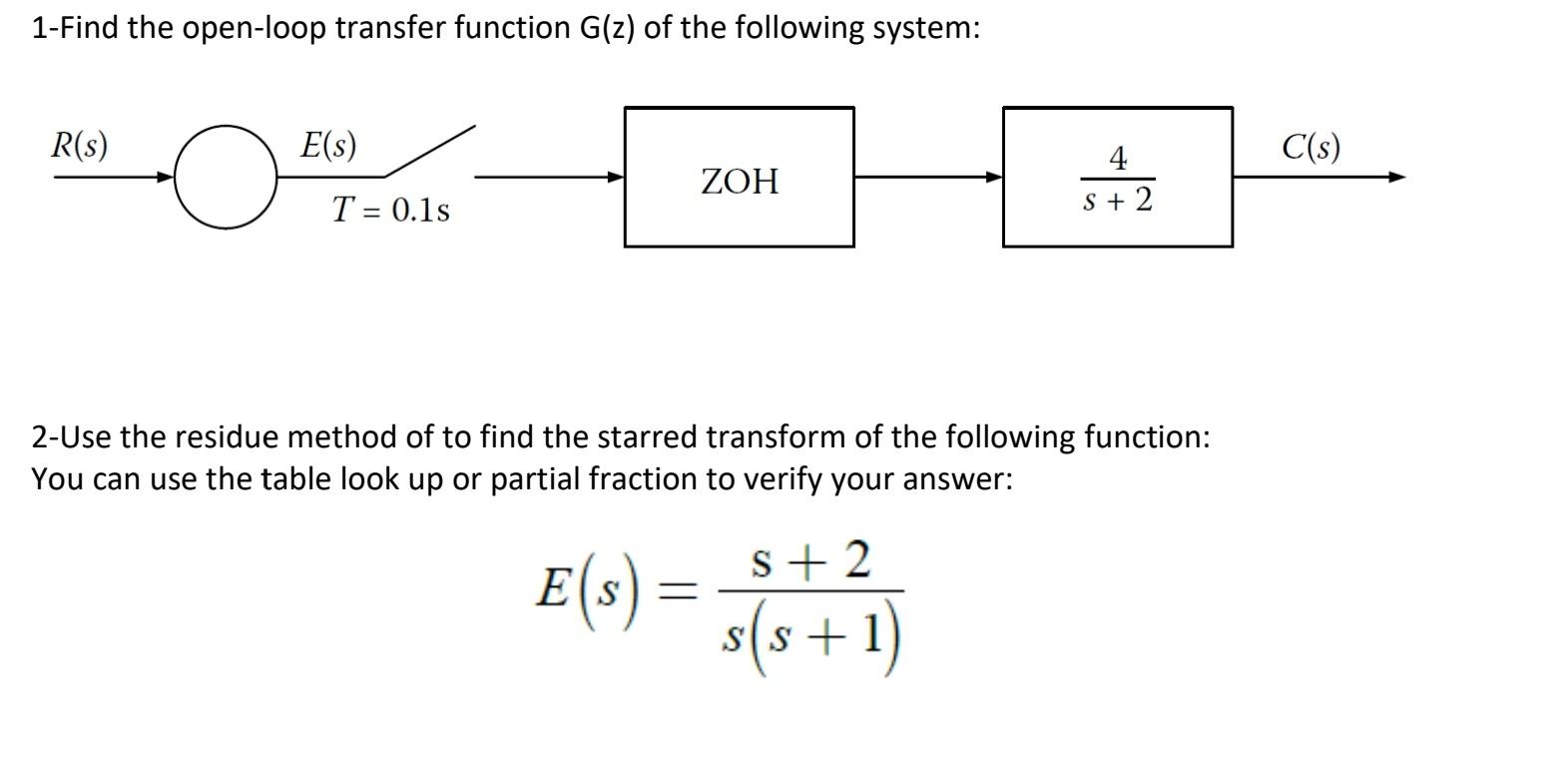 Solved 1-Find the open-loop transfer function G(z) of the | Chegg.com