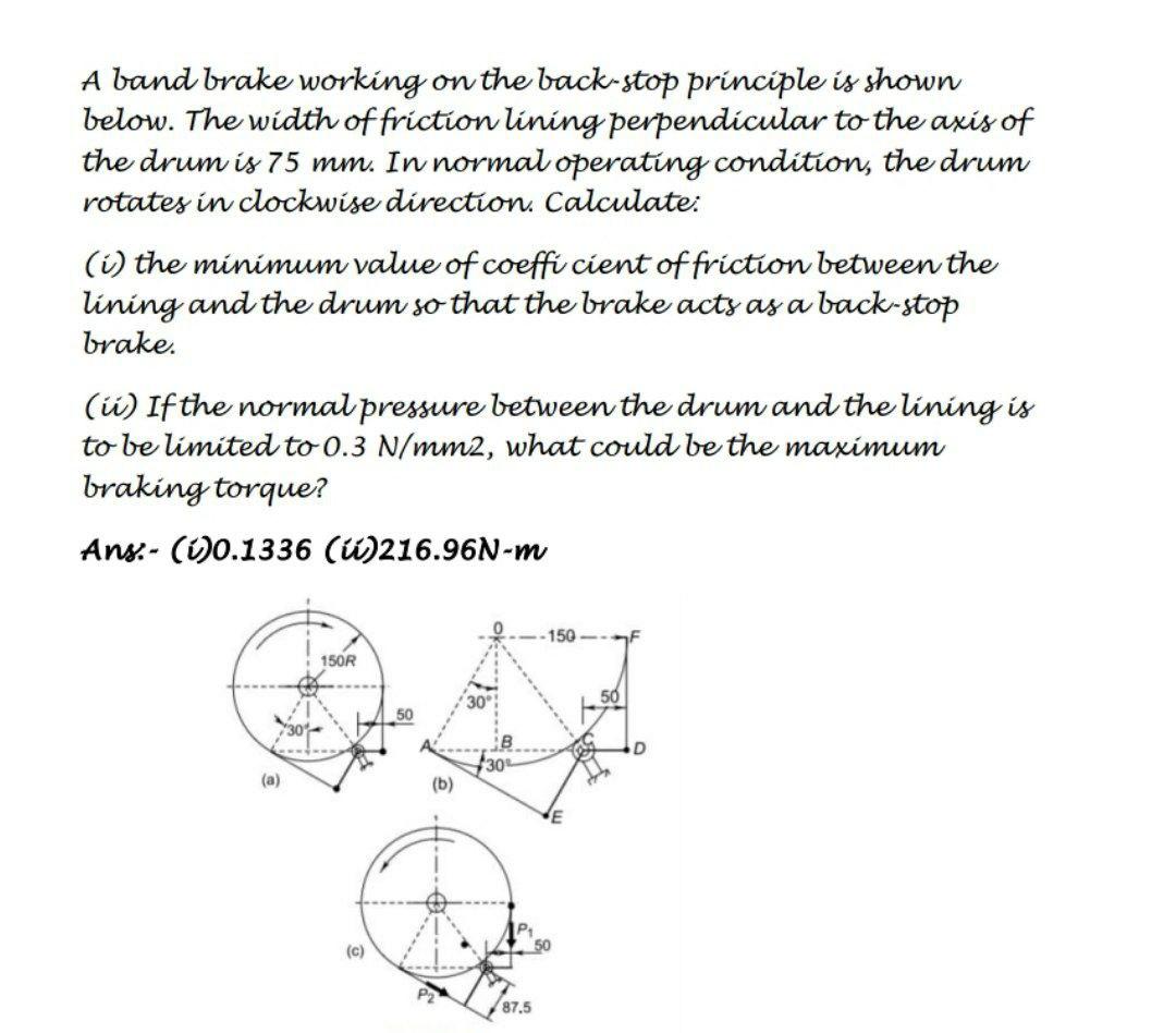 Solved A band brake working on the back-stop principle is | Chegg.com