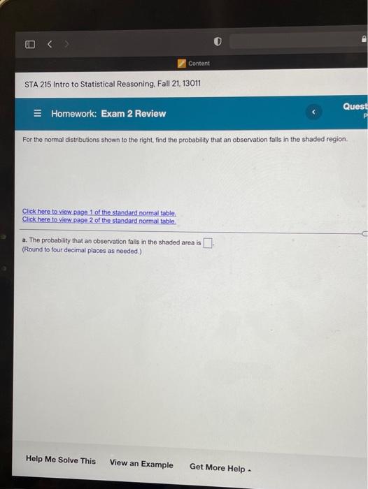 Solved D Content STA 215 Intro to Statistical Reasoning, | Chegg.com