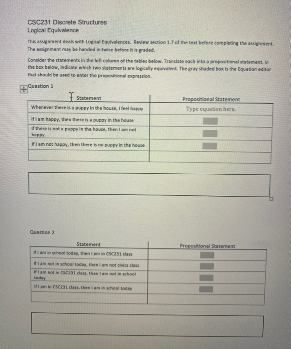 Solved CSC231 Discrete Structures Logical Equivalence This | Chegg.com