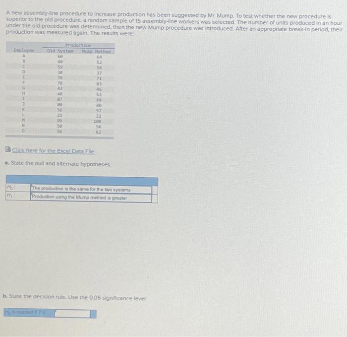 Solved A new assembly-tine procedure to increase production | Chegg.com