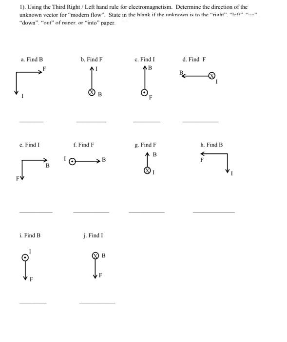 Solved 1). Using the Third Right / Left hand rule for | Chegg.com