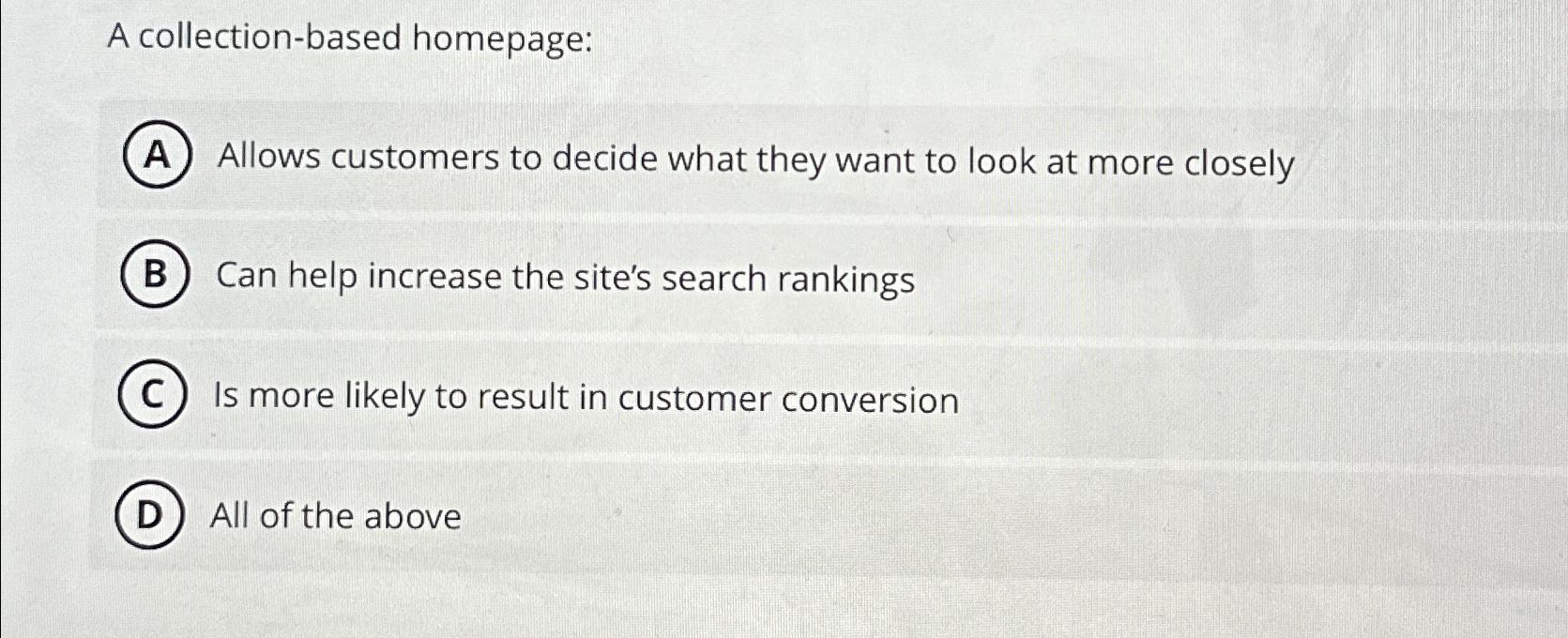 Solved A collection-based homepage:Allows customers to | Chegg.com