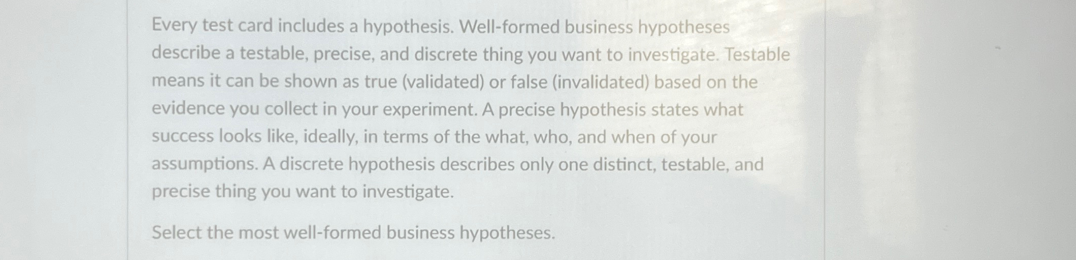 Solved Every test card includes a hypothesis. Well-formed | Chegg.com