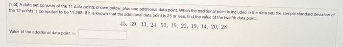 Solved (1 pt) A data set consists of the 11 data points | Chegg.com