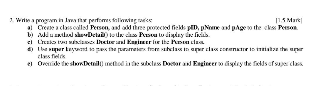 Solved 2. Write a program in Java that performs following | Chegg.com