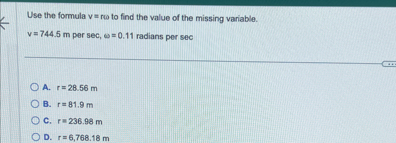 Solved Use the formula v=rω ﻿to find the value of the | Chegg.com