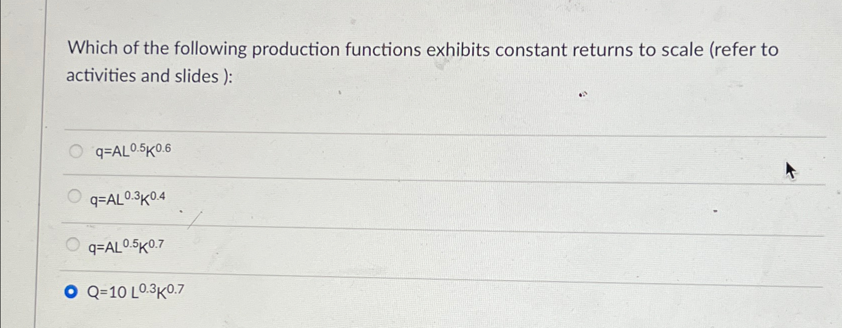 Solved Which of the following production functions exhibits | Chegg.com