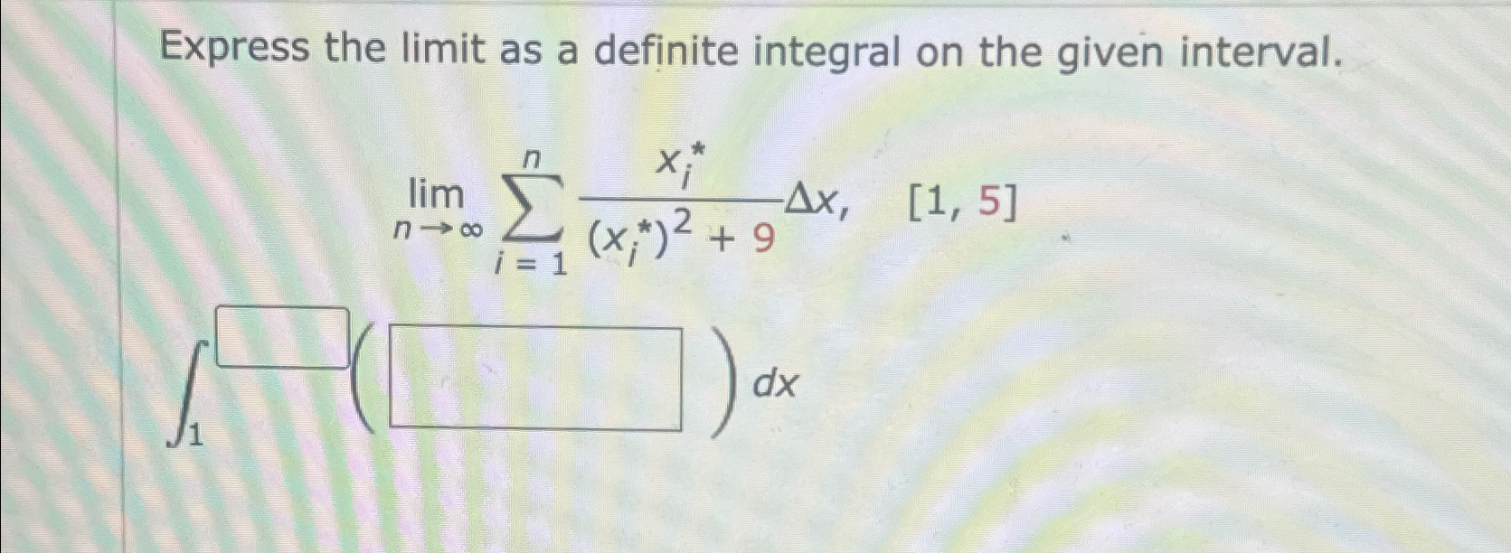 Solved Express the limit as a definite integral on the given | Chegg.com