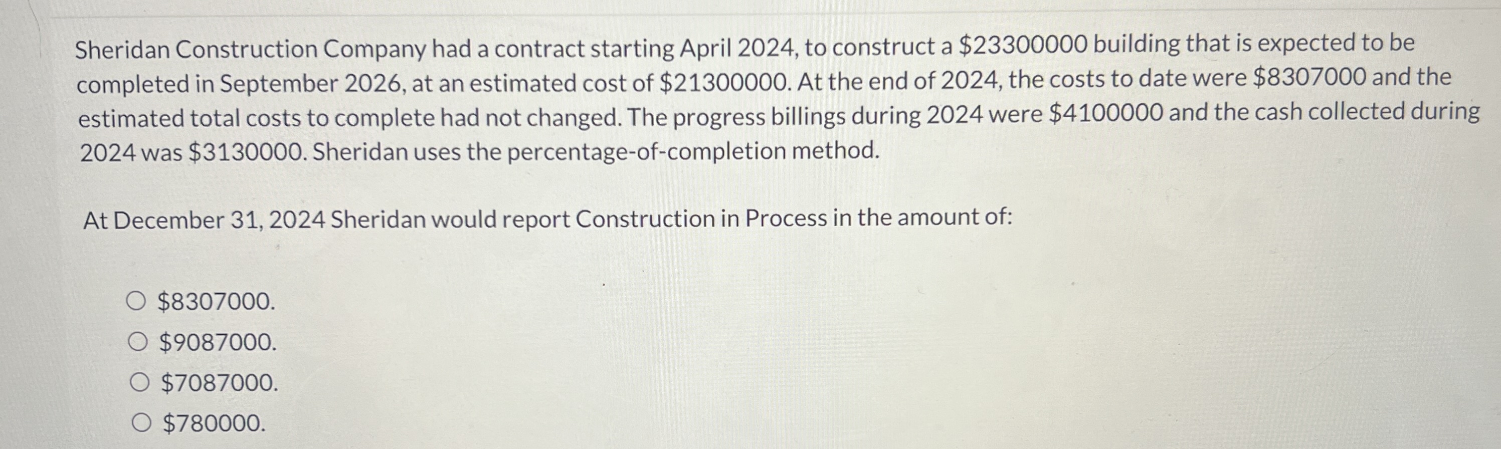 Solved Sheridan Construction Company had a contract starting | Chegg.com