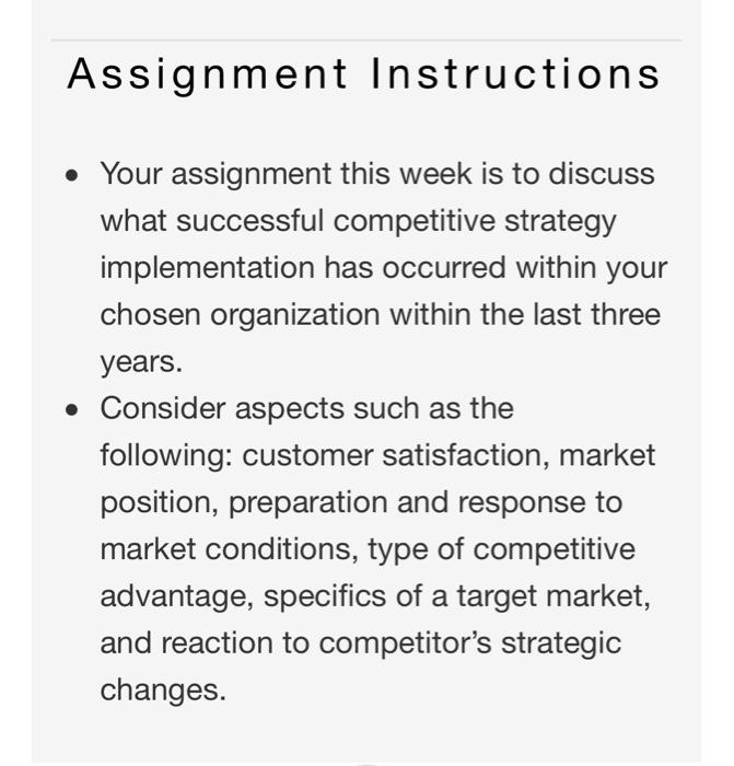 Solved Assignment Instructions - Your assignment this week | Chegg.com