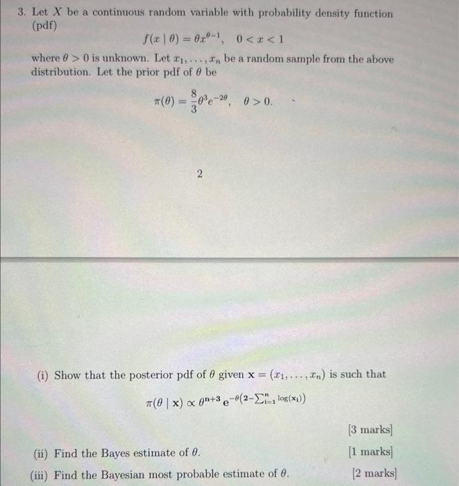 Solved 3. Let X be a continuous random variable with | Chegg.com