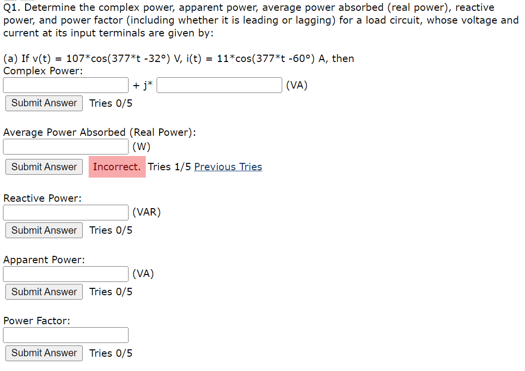Solved Q1. ﻿Determine the complex power, apparent power, | Chegg.com