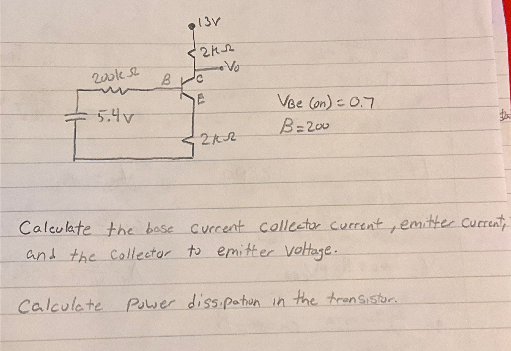 Solved VBC(n)=0.7B=200Calculate the base current collector | Chegg.com
