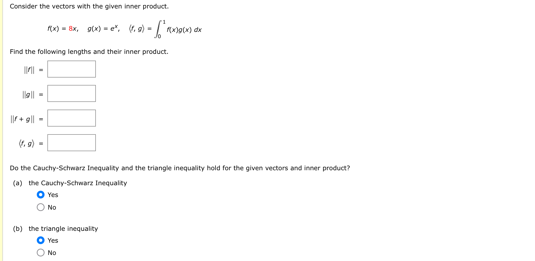 Solved Consider the vectors with the given inner | Chegg.com