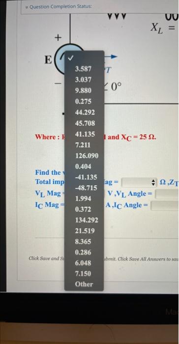 Solved Where: R1=4Ω, and and XC=25Ω. Find the values of : | Chegg.com