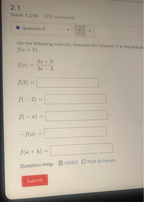 Solved For the following exercise, evaluate the function f | Chegg.com
