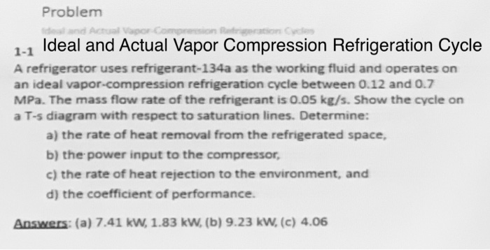 Solved Problem Vapor Ideal and Actual Vapor Compression | Chegg.com