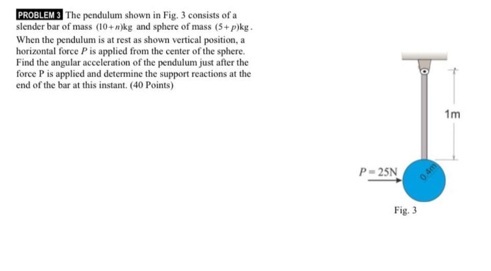 Solved PROBLEM 3 The pendulum shown in Fig. 3 consists of a | Chegg.com