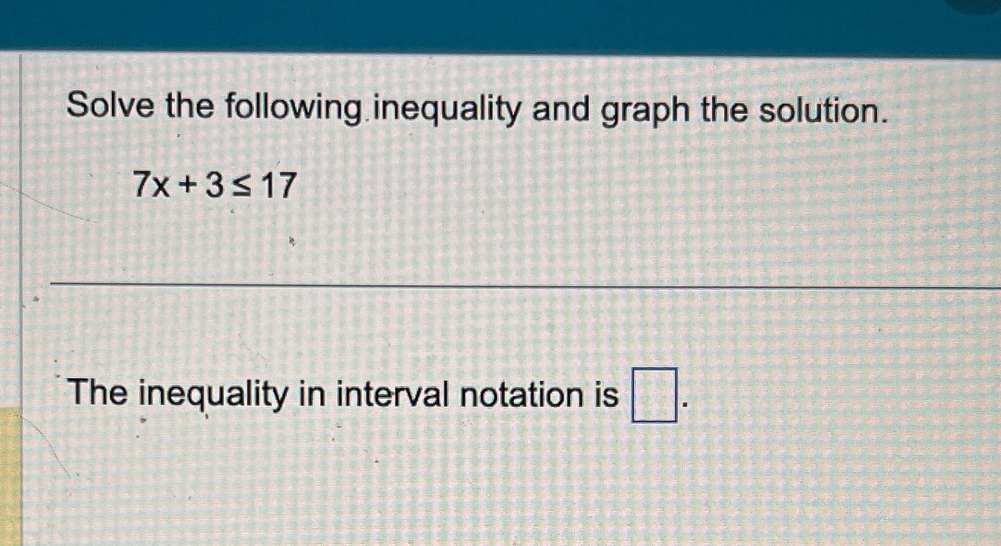 Solved Solve the following inequality and graph the | Chegg.com