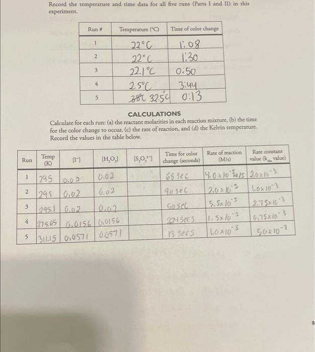 Prepare a graph of In k (obs) versus 1/T for runs | Chegg.com